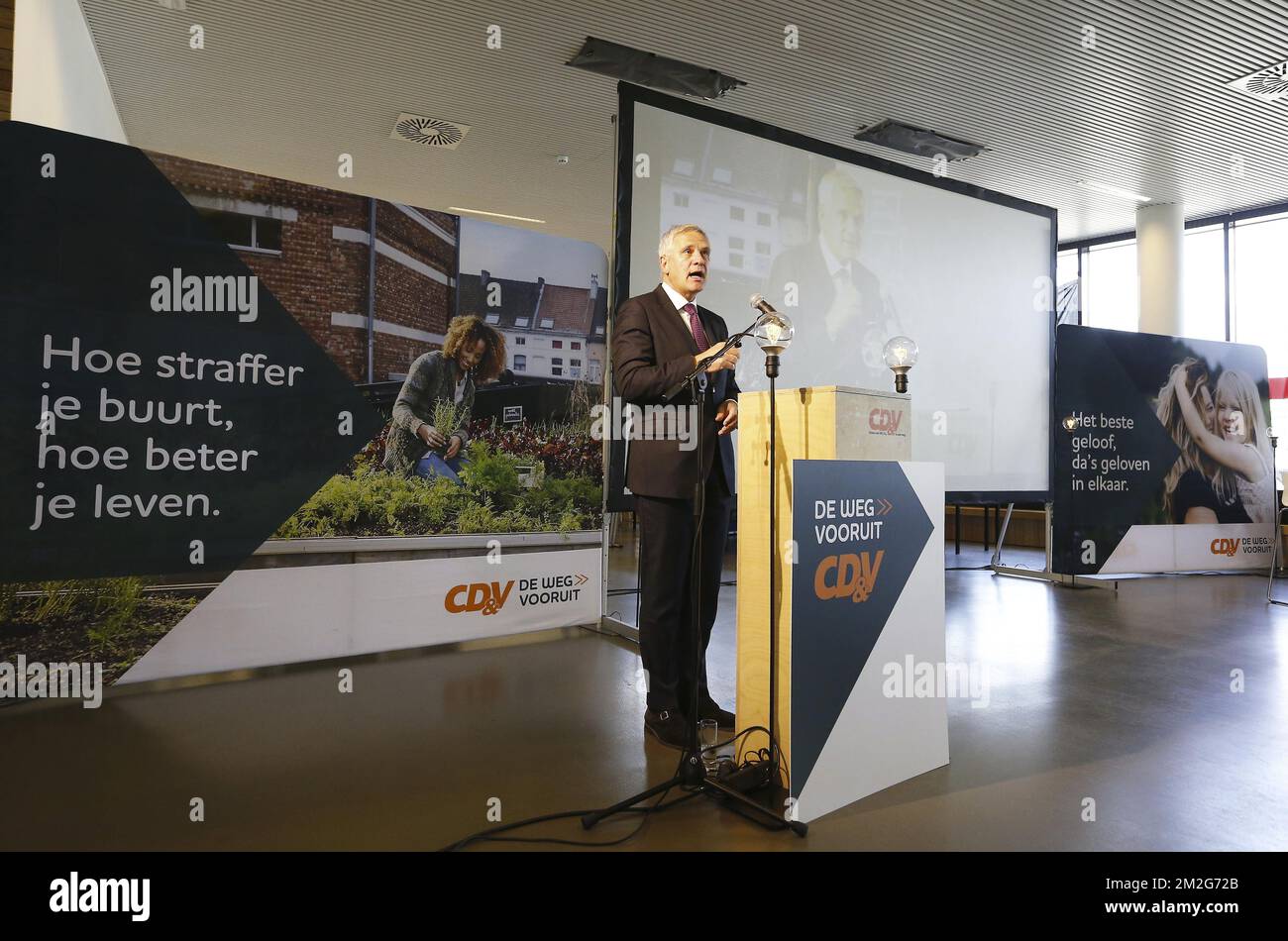 Antwerp CD&V head of list Kris Peeters delivers a speech at an ...
