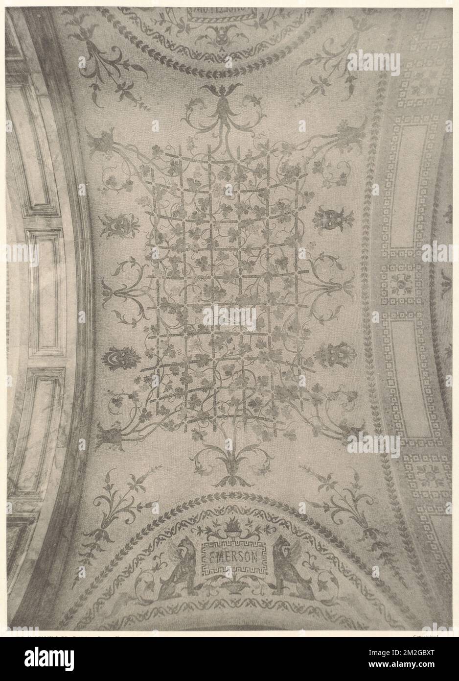 Detail of marble mosaic ceiling in entrance hall. , Public libraries ...