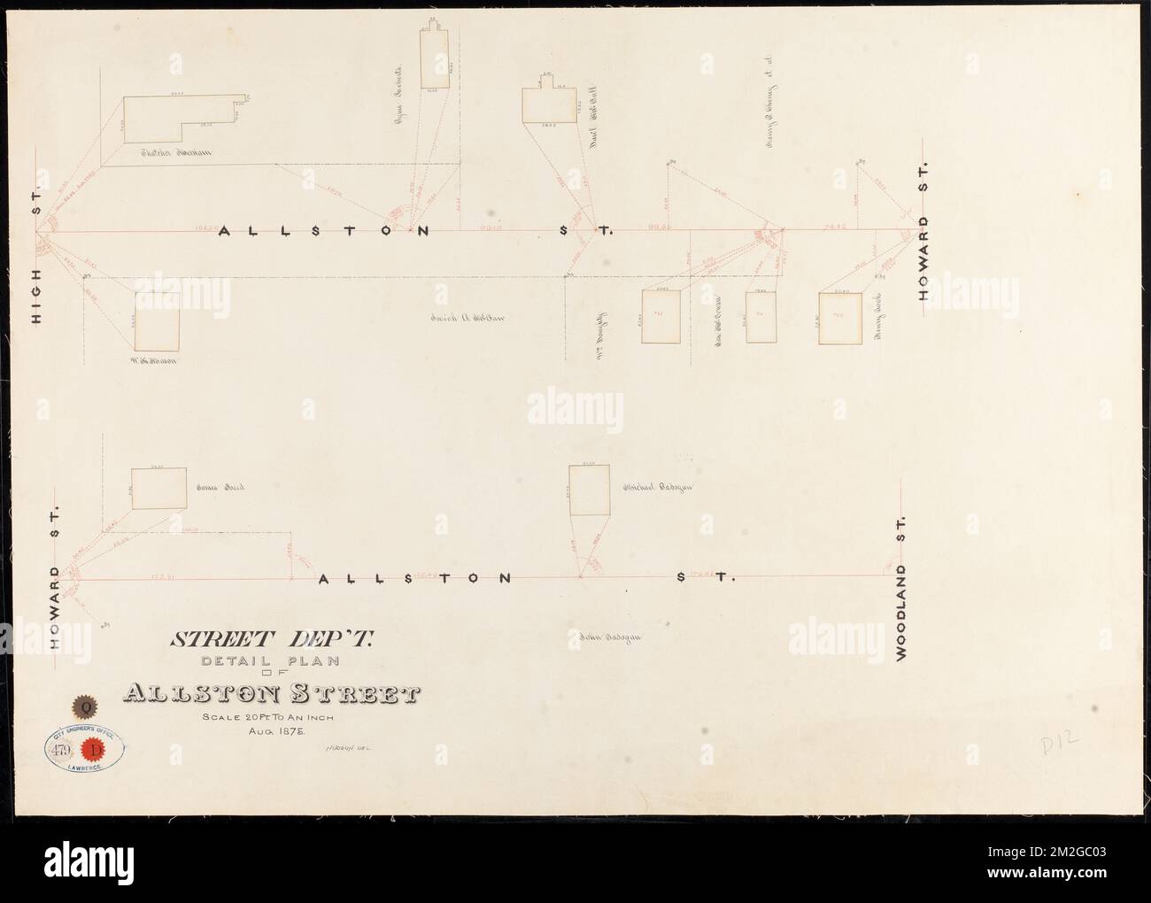 Detail plan of Allston Street , Streets. Lawrence Stock Photo - Alamy