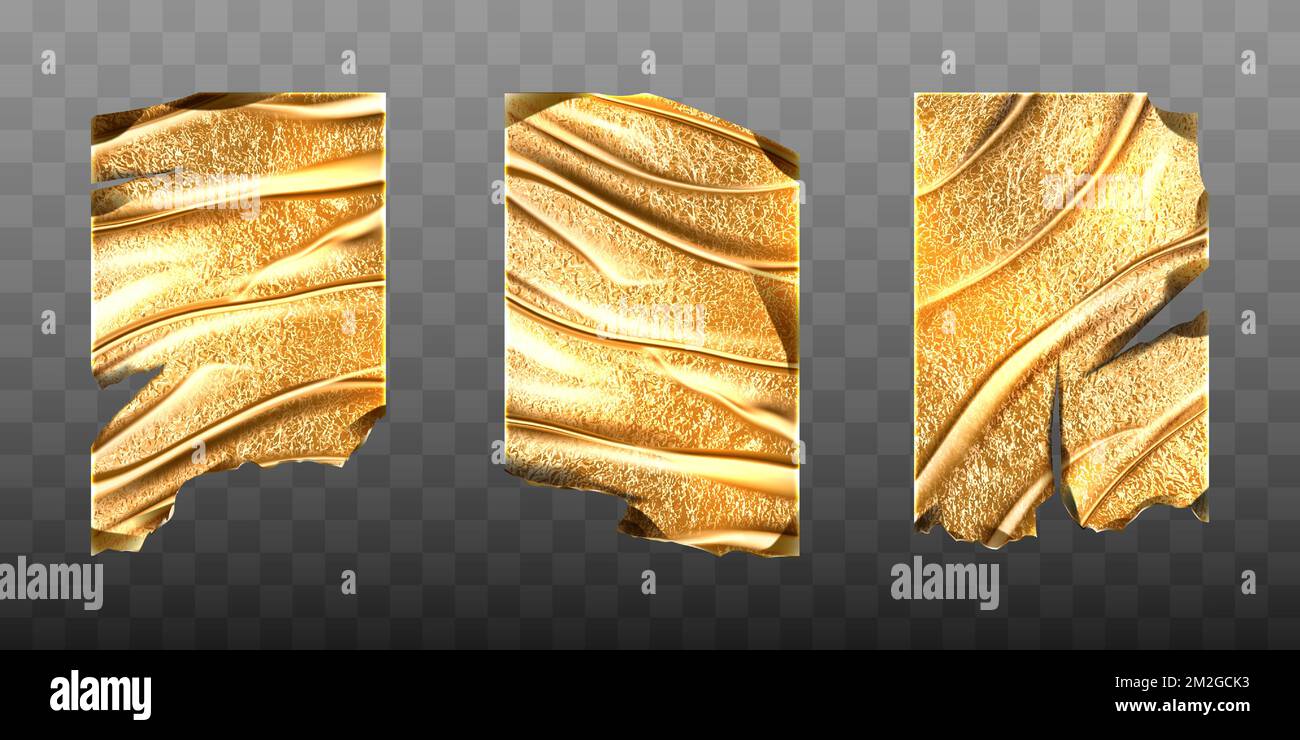 Old gold foil sheets with torn edges and wrinkles. Vector realistic ...