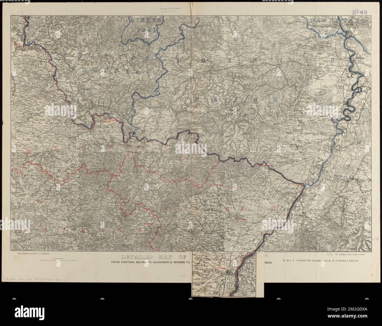 Detailed map of the seat of war from Chateau Salins to Mannheim & Worms to Strasbourg , Franco ...