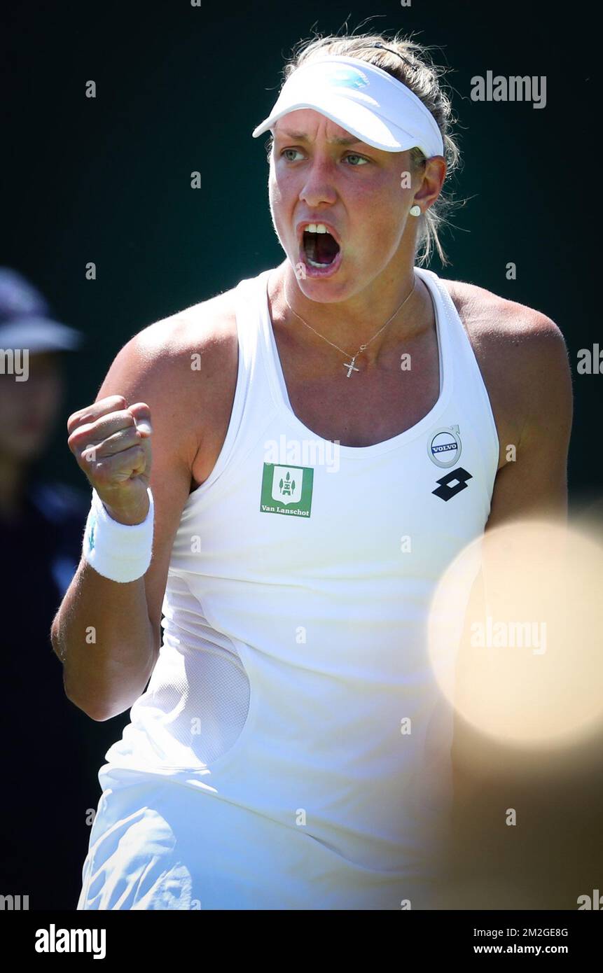 Belgian Yanina Wickmayer (WTA 102) celebrates during her tennis game ...