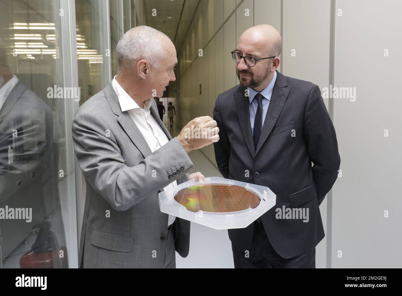 Imec CEO Luc Van den hove and Belgian Prime Minister Charles Michel ...