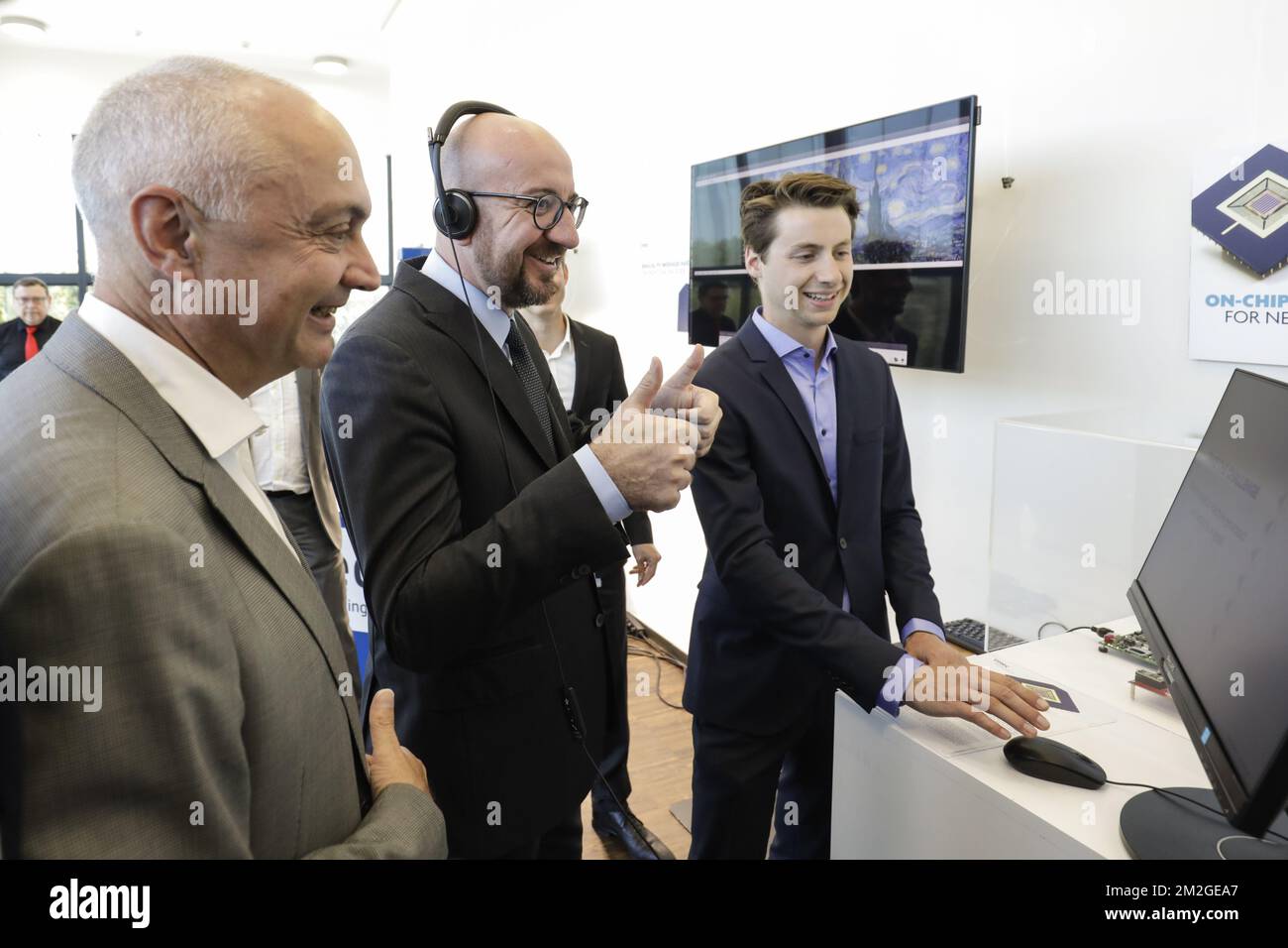 Imec CEO Luc Van den hove and Belgian Prime Minister Charles Michel ...