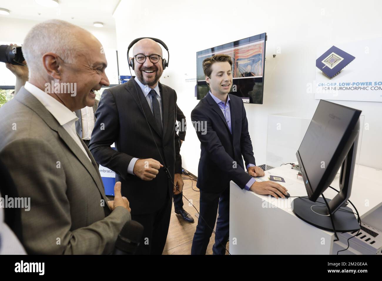 Imec CEO Luc Van den hove and Belgian Prime Minister Charles Michel ...