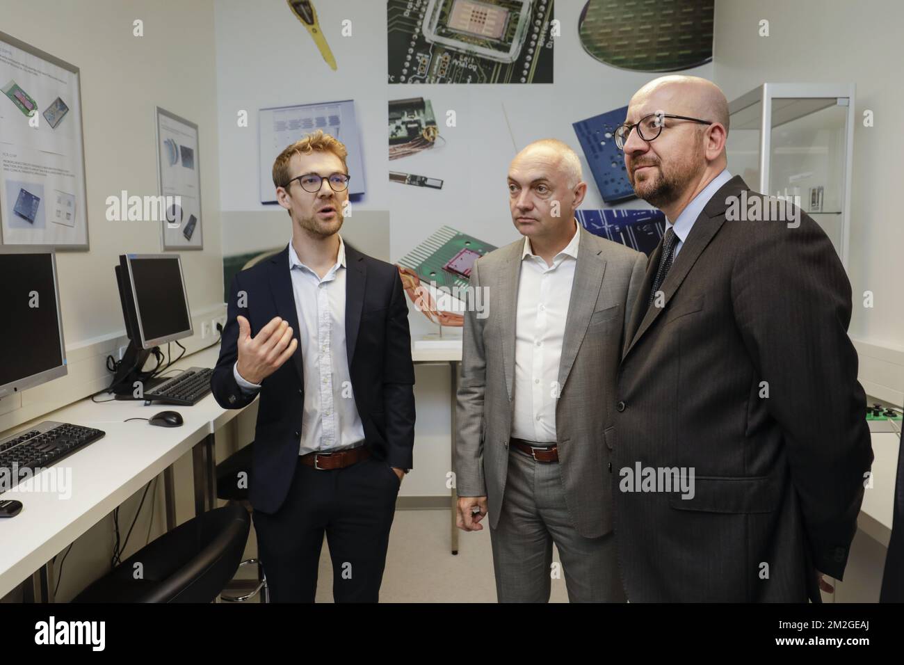 Imec CEO Luc Van den hove and Belgian Prime Minister Charles Michel ...