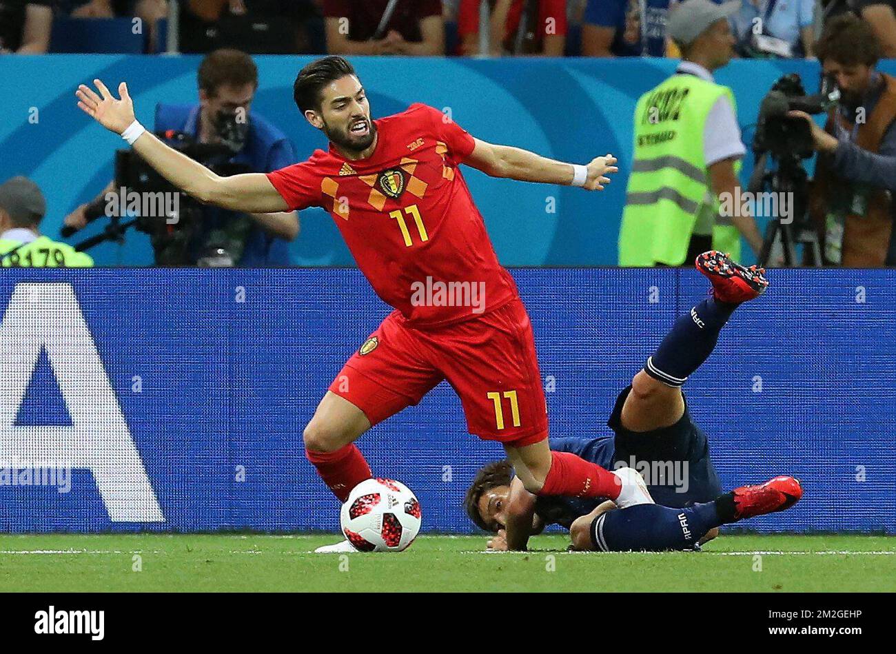 Belgium's Yannick Carrasco and Japan's player pictured in action during ...