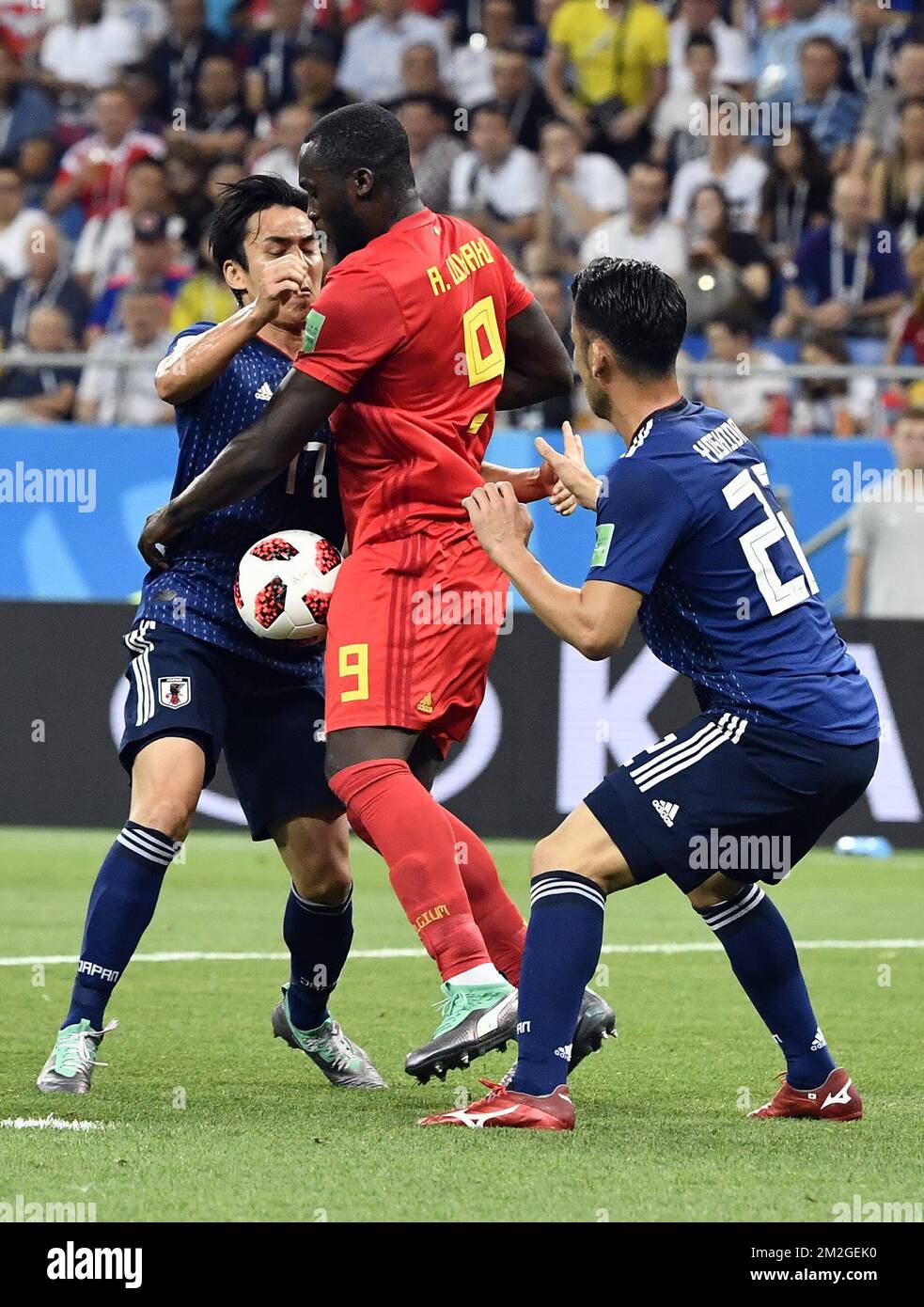 Belgium's Romelu Lukaku fights for the ball during a round of 16 game ...
