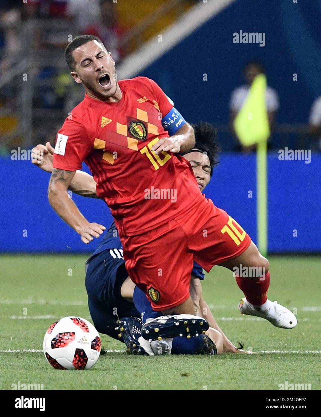 Belgium's Eden Hazard fights for the ball during a round of 16 game ...
