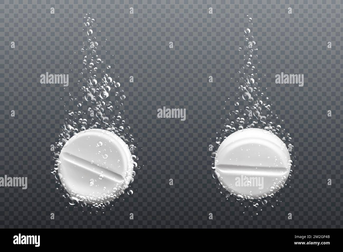 Effervescent soluble tablet with bubbles in water isolated on ...