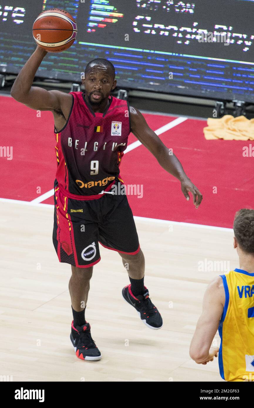 Belgium's Jonathan Tabu pictured in action during basketball game ...