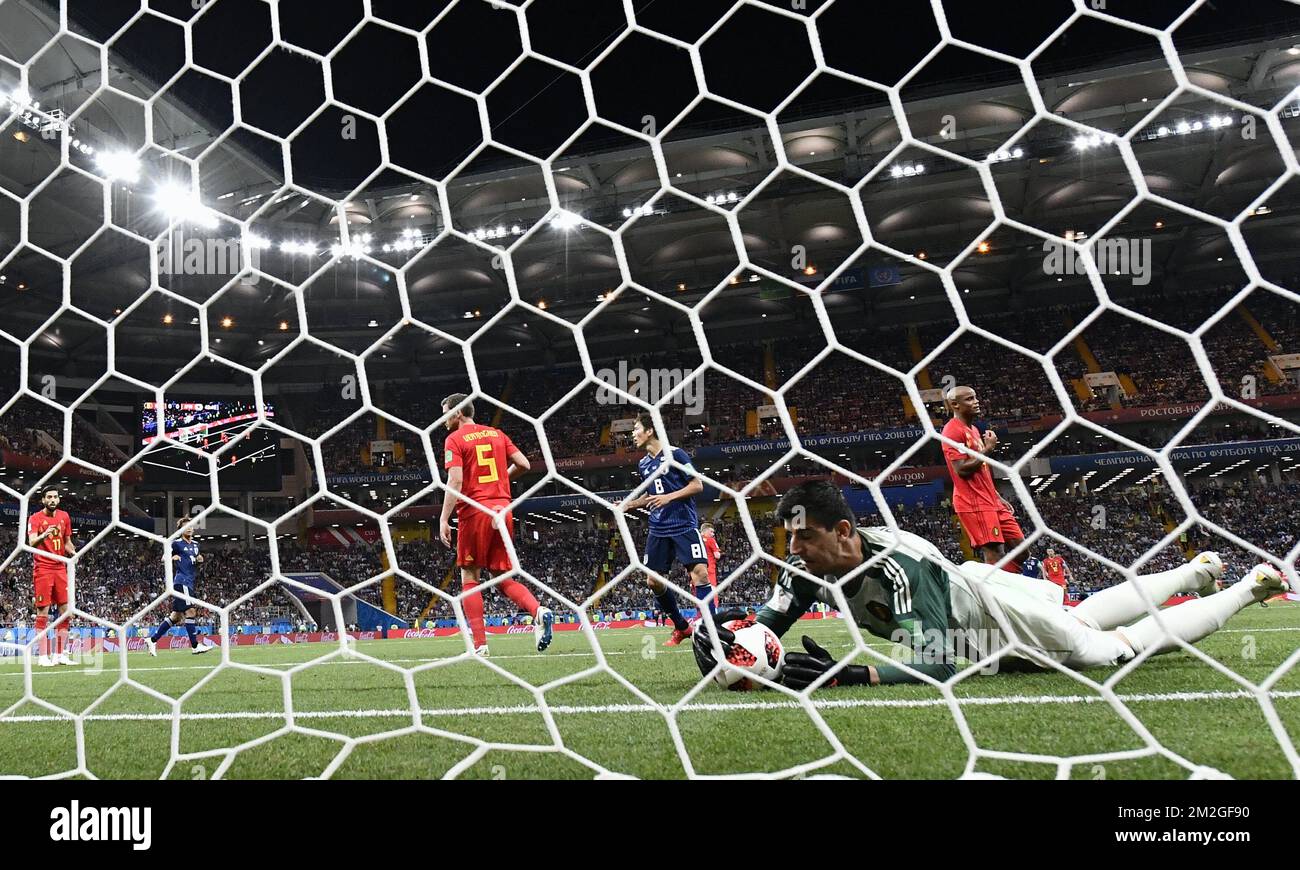 Belgium's goalkeeper Thibaut Courtois catches the ball during a round ...