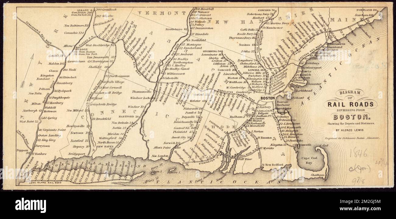 Diagram of rail roads diverging from Boston : showing the depots and ...