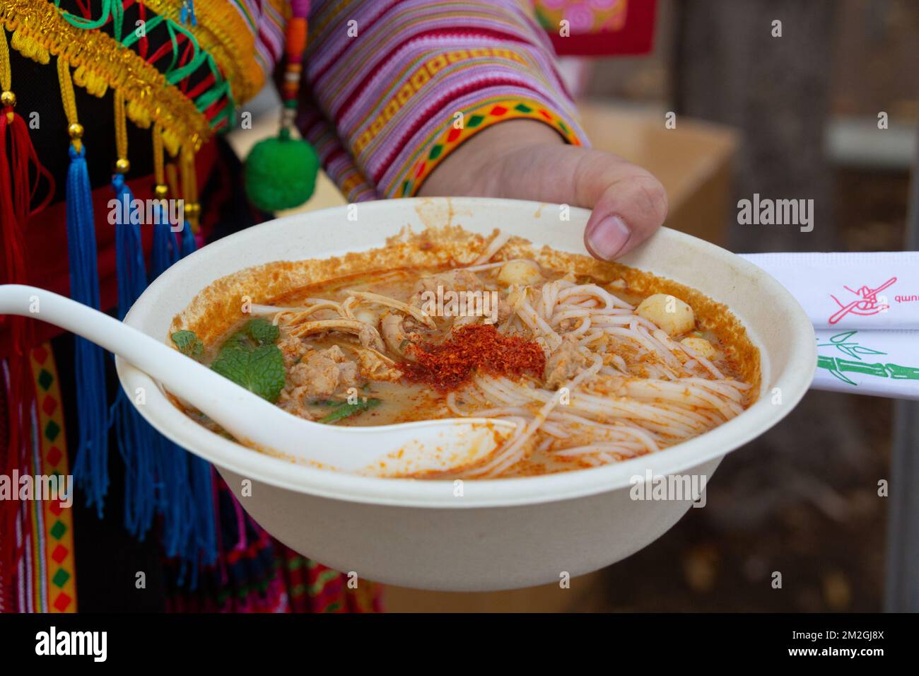 A dish of Hmong soup at Hmong New Year Celebration at El Dorado Park in ...