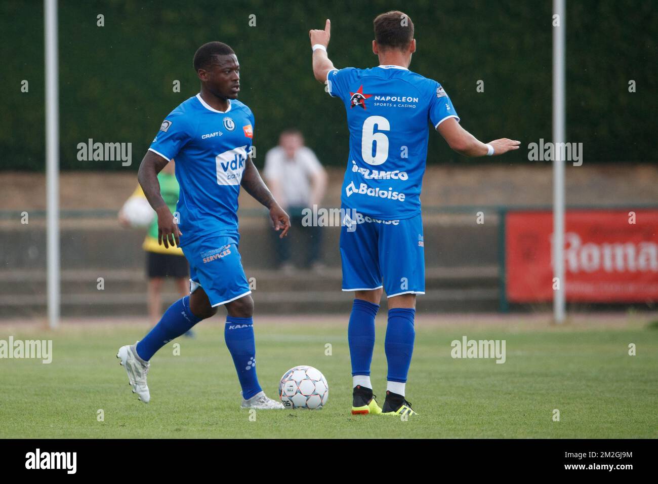Gent's Stallone Limbombe and Gent's Birger Verstraete pictured during a ...