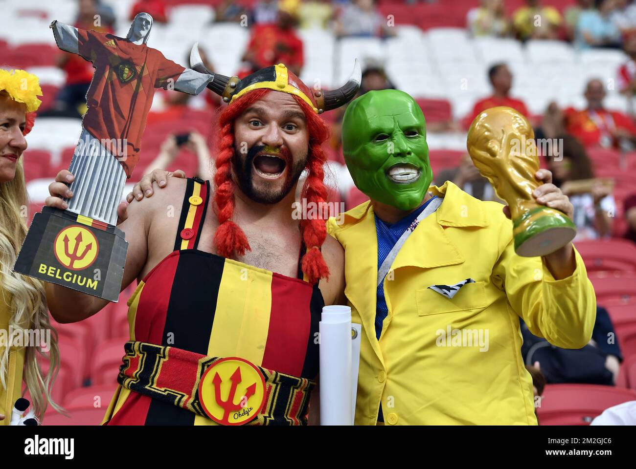 Red devils fan Obelgix Nicolas Dardenne holding the statue of Christo ...