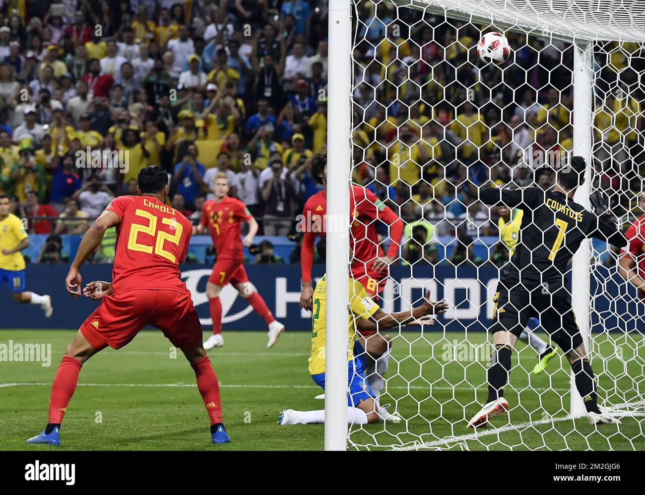 Belgium's goalkeeper Thibaut Courtois saves a ball during a soccer game ...