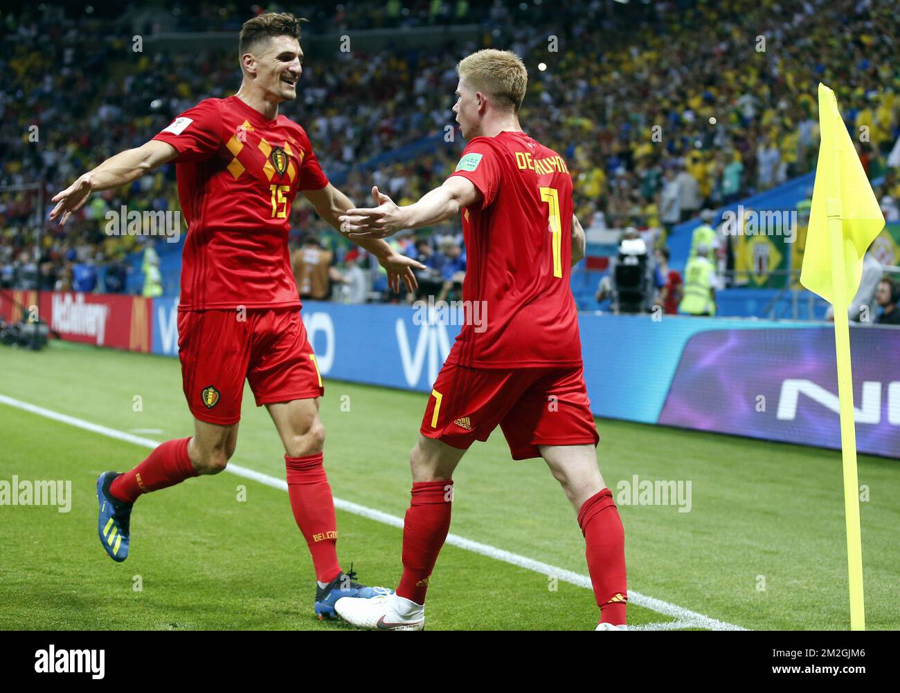 Belgium's Thomas Meunier and Belgium's Kevin De Bruyne celebrate after ...