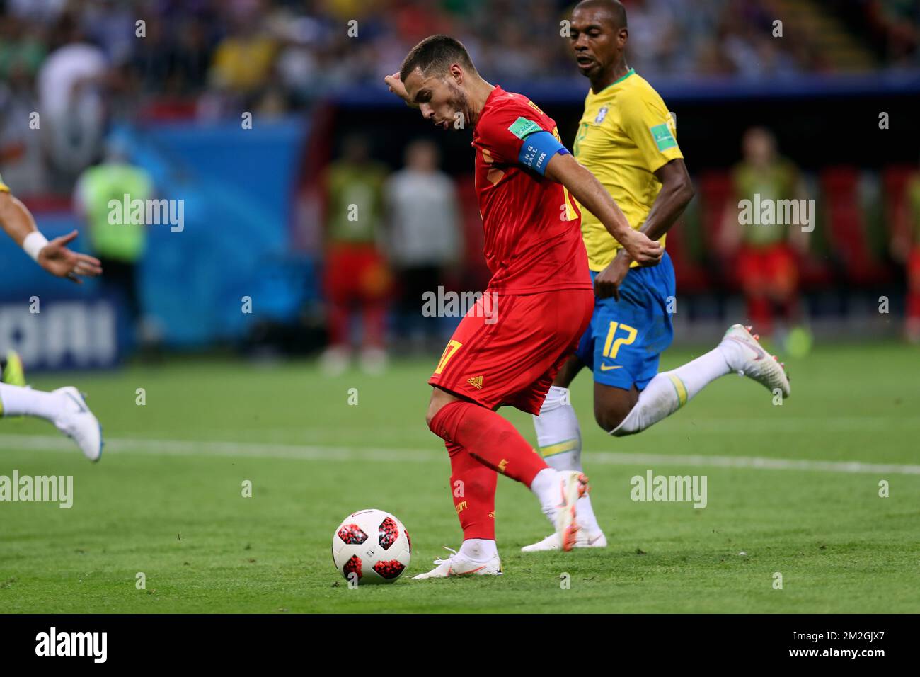 Belgium's Eden Hazard and Brazil's Fernandinho pictured in action ...