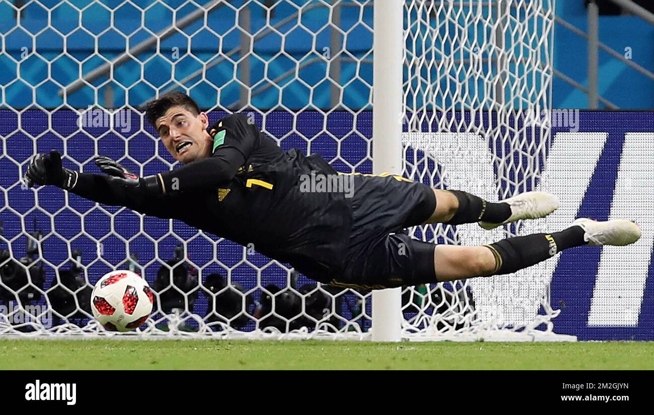 Belgium's goalkeeper Thibaut Courtois takes the 1-2 goal during a ...
