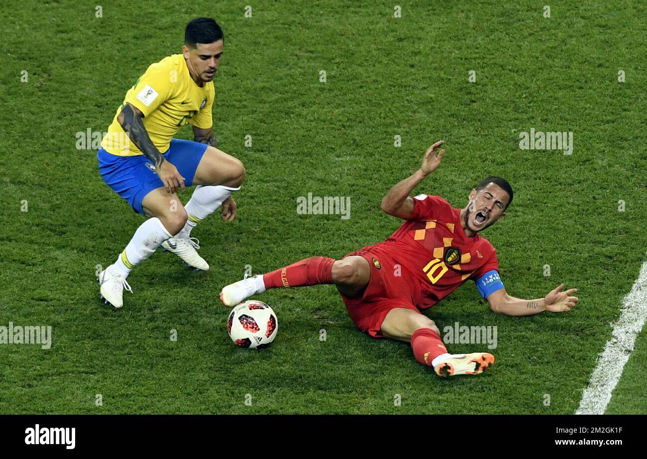 Brazil's Fagner and Belgium's Eden Hazard pictured in action during a ...