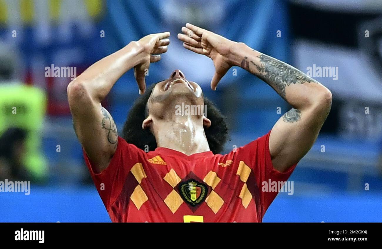 Belgium's Axel Witsel celebrates after winning a soccer game between ...