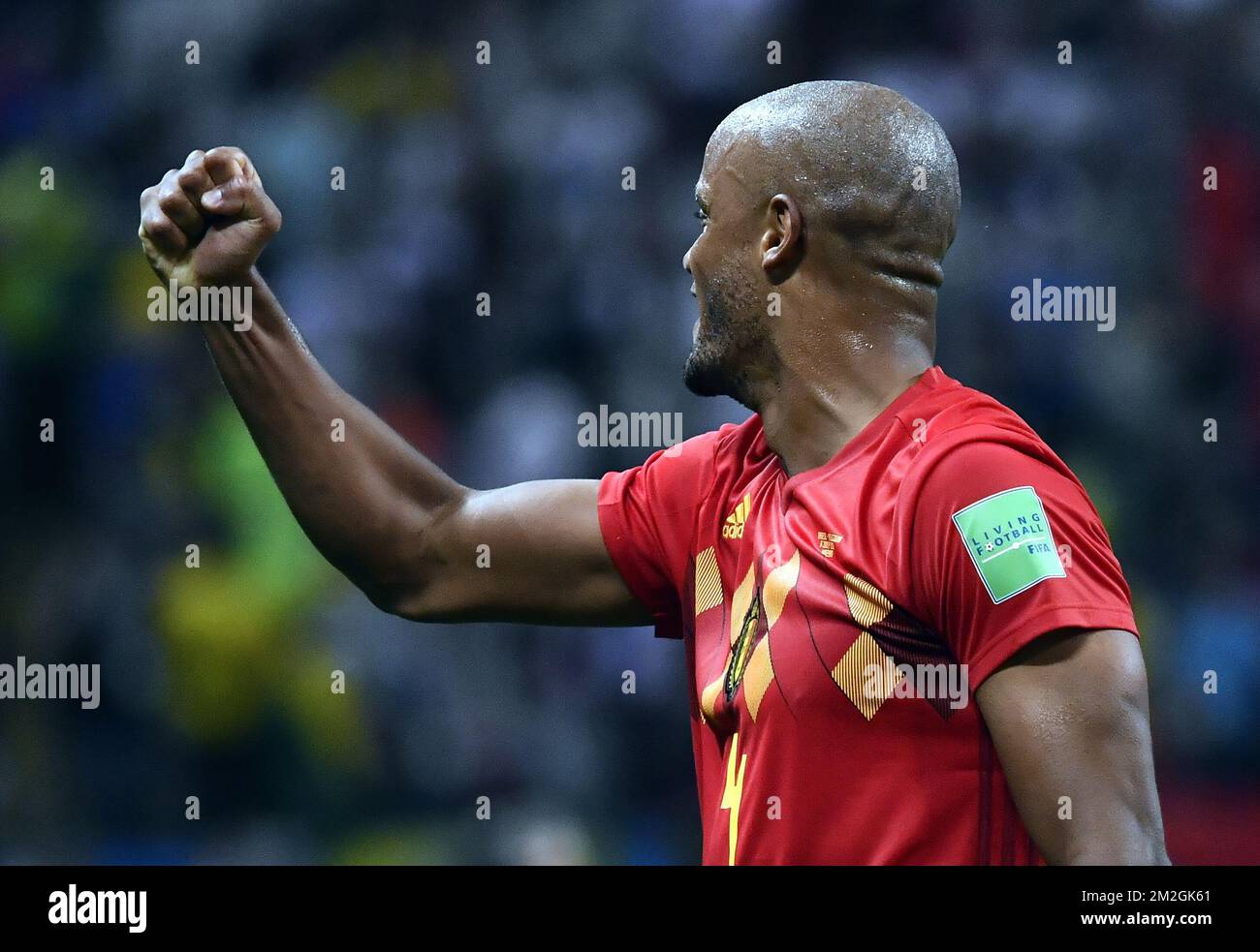 Belgium's Vincent Kompany celebrates after winning a soccer game ...