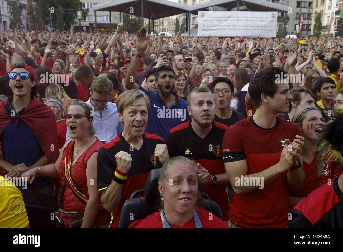 Red Devils' fans pictured during the projection on big screen of the ...