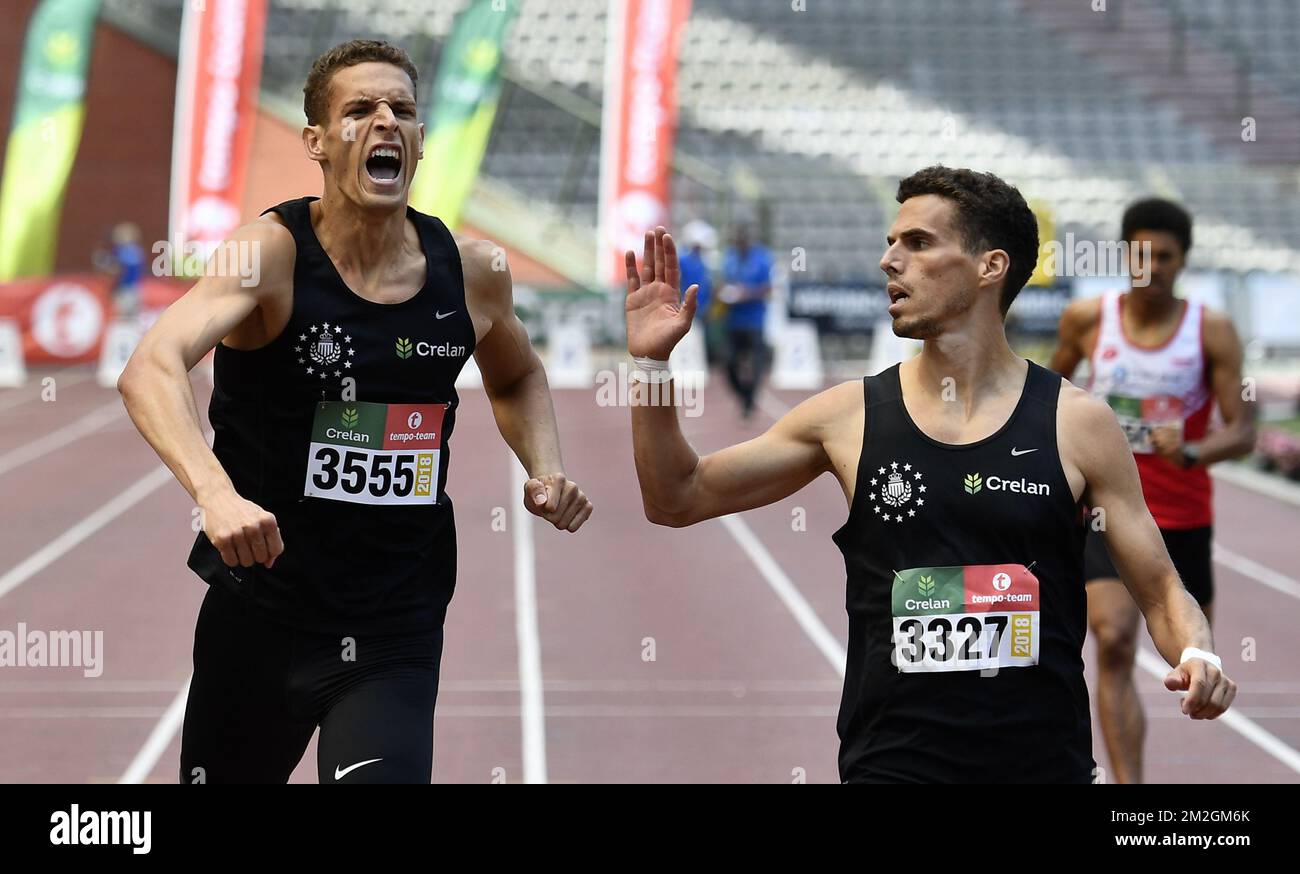 Belgian Dylan Borlee and Belgian Kevin Borlee react after the men's ...