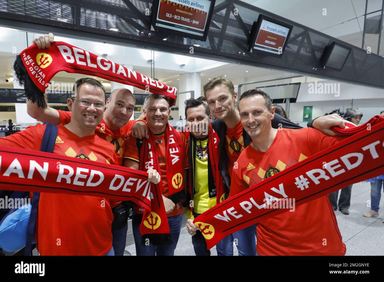 Red Devils fans pictured at the departure of a fan flight to Saint ...