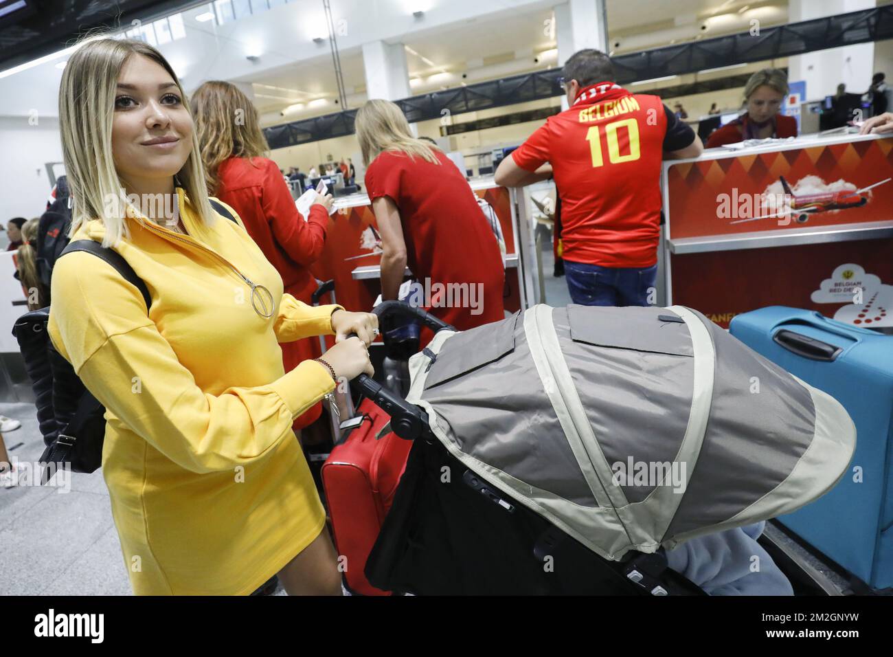 Kevin De Bruyne's wife Michele Lacroix pictured at the departure of a ...