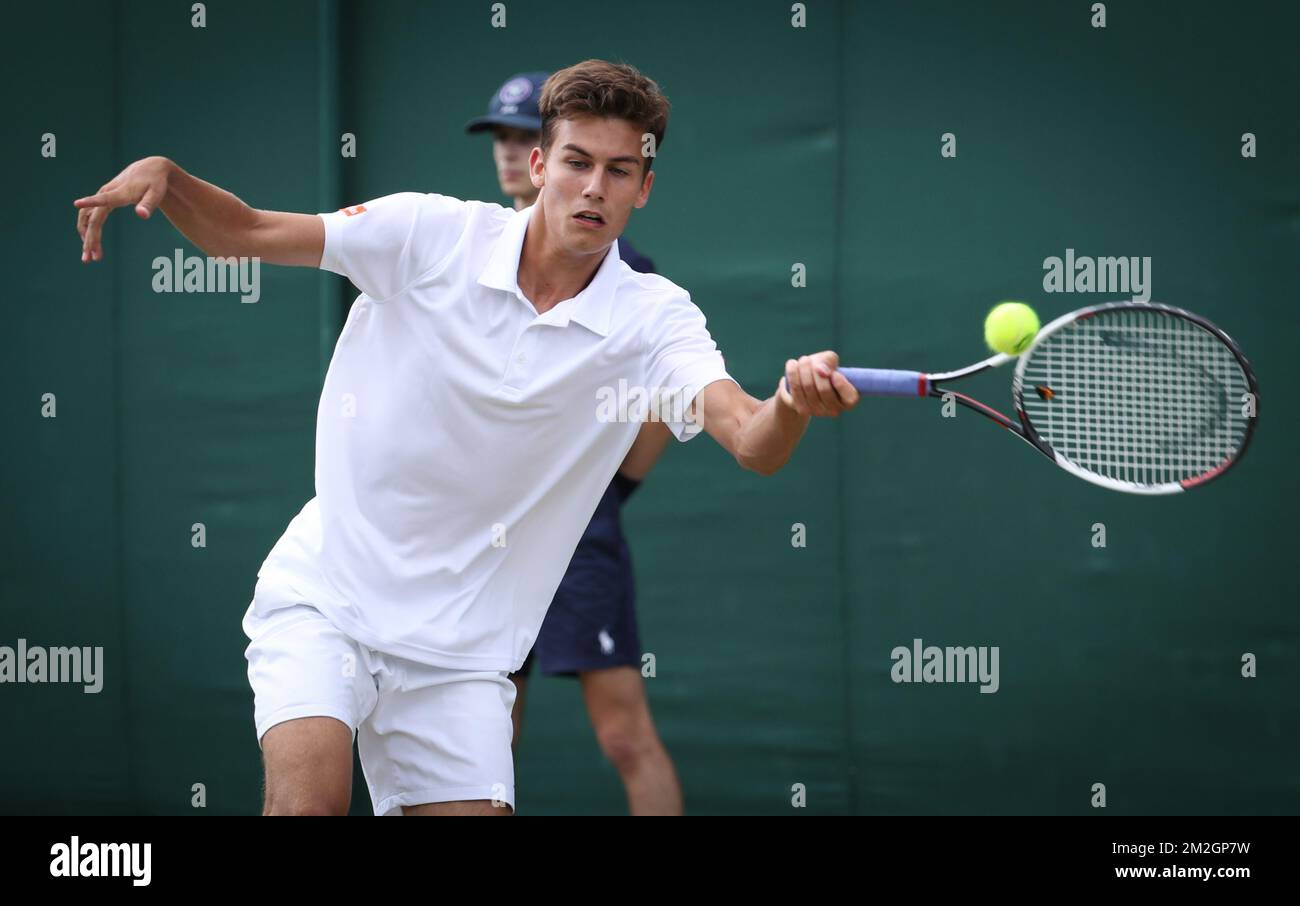 Belgian Louis Herman pictured in action during a tennis match between ...
