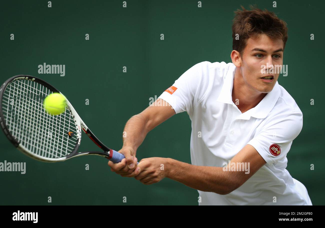 Belgian Louis Herman pictured in action during a tennis match between ...