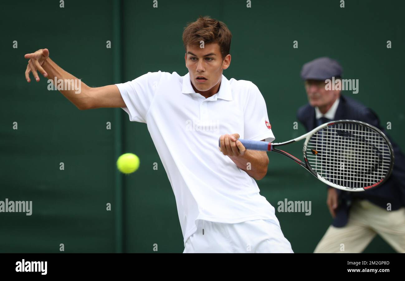 Belgian Louis Herman pictured in action during a tennis match between ...