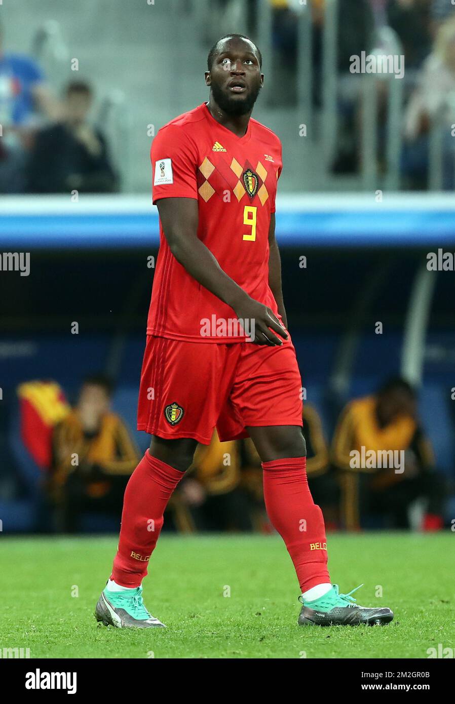 Belgium's Romelu Lukaku reacts at the semi final match between the ...