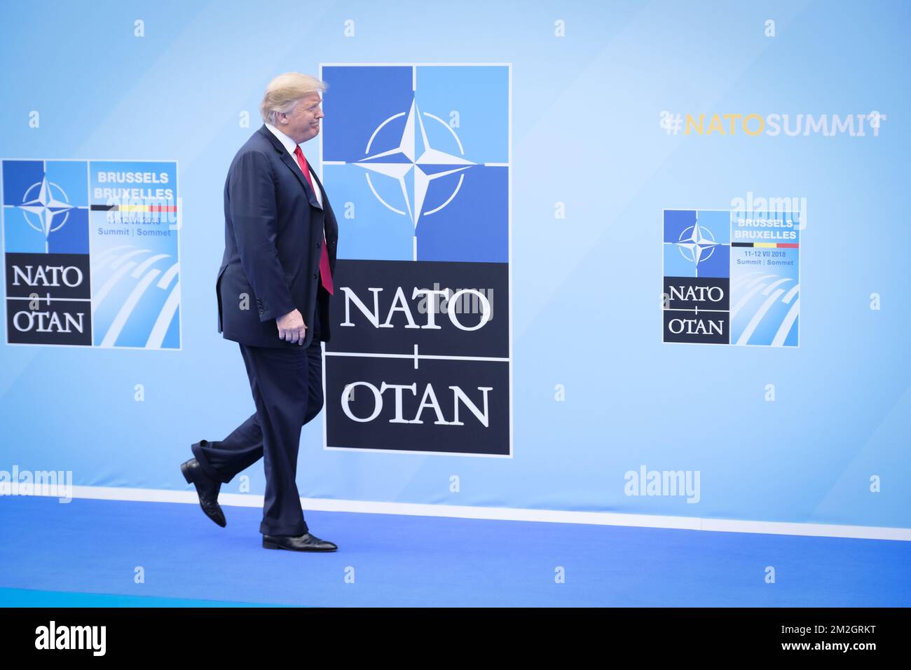 US President Donald Trump pictured at the handshake moment at a summit ...