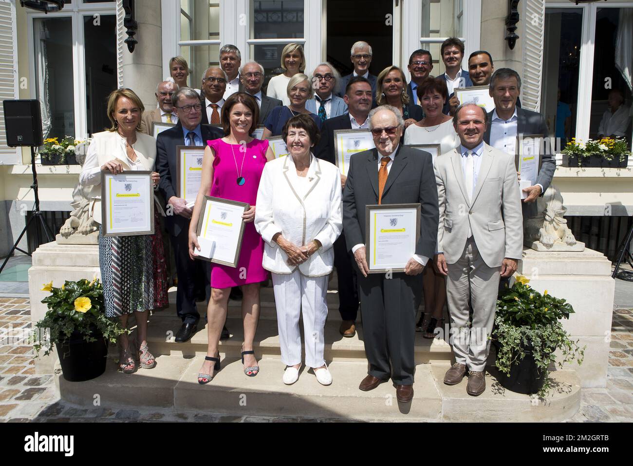 Flemish Ministers and laureates pose for a family portrait during the ...