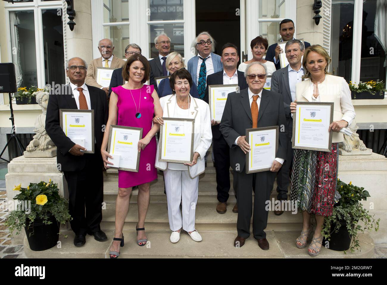 Laureates pose for a family portrait during the award ceremony for the ...