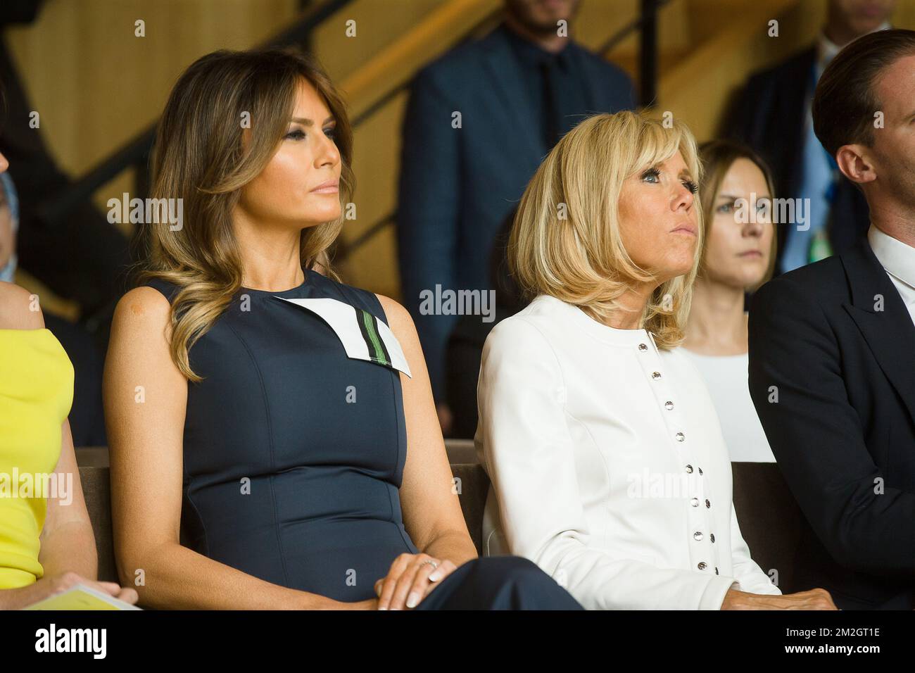 First Lady of the US Melania Trump and Brigitte Macron, wife of French ...