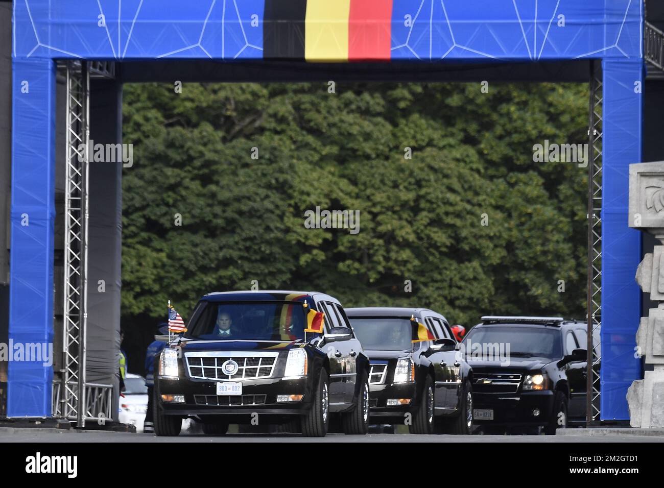 the Presidential delegation with state car 'The Beast' pictured at the ...