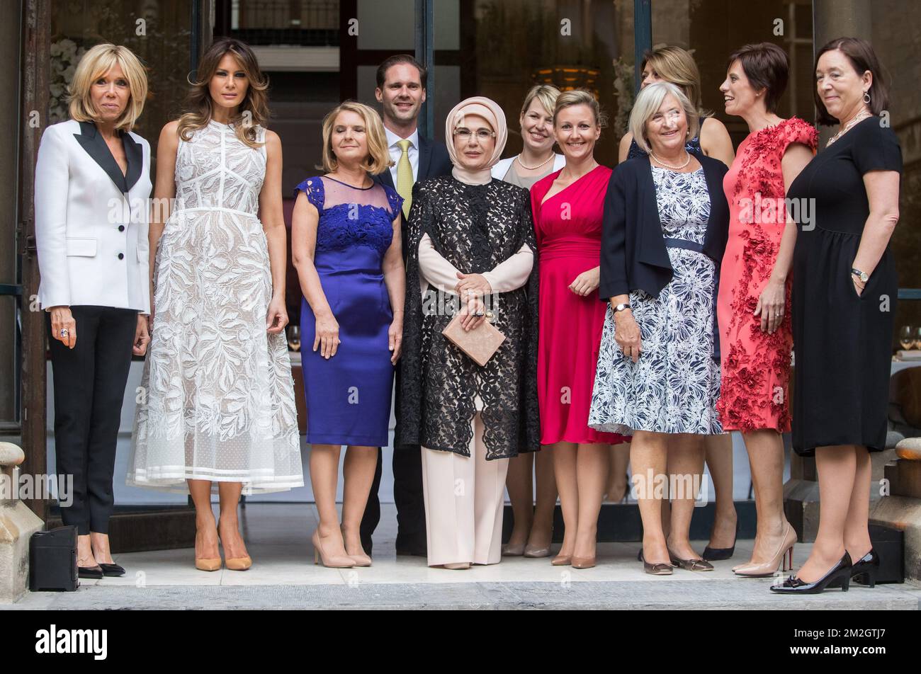 French First lady Brigitte Macron, US First Lady Melania Trump ...