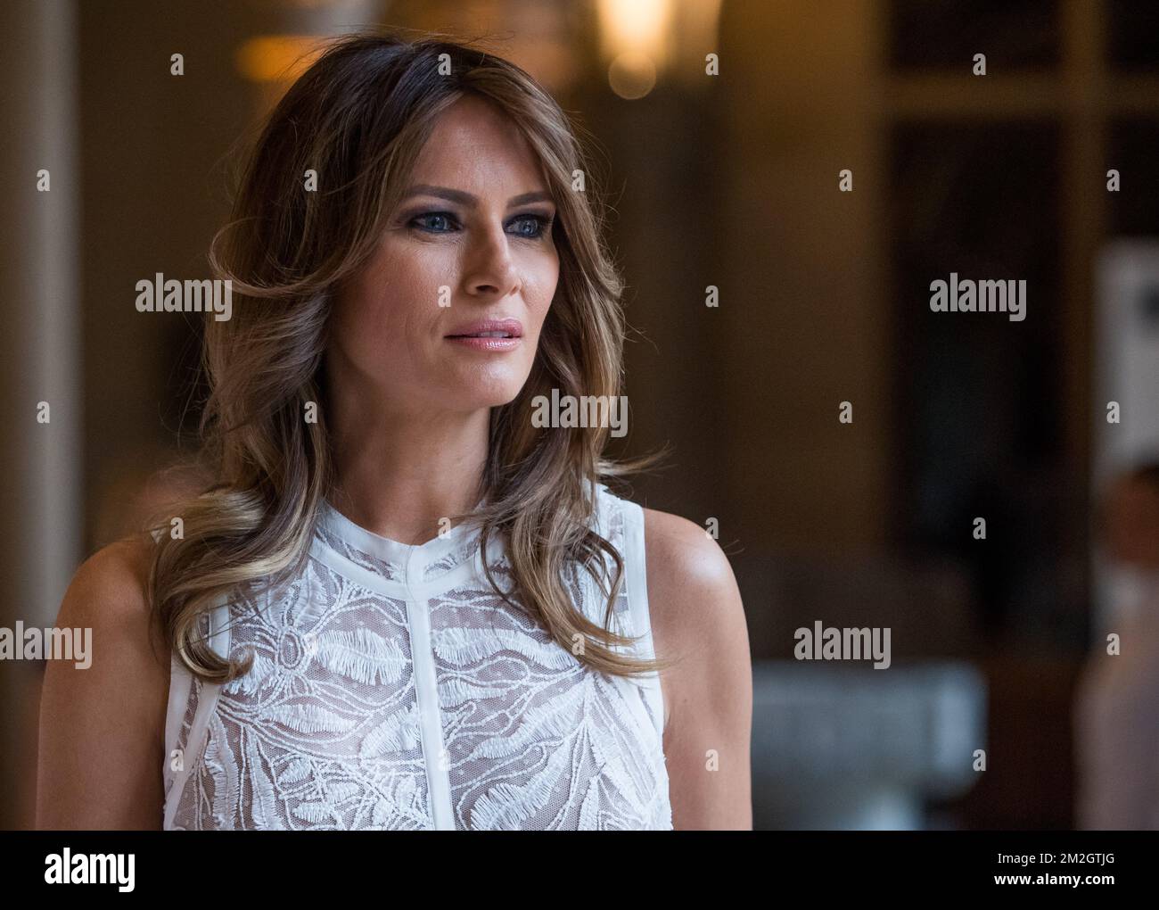 First Lady of the US Melania Trump pictured at a dinner at the Parc du ...