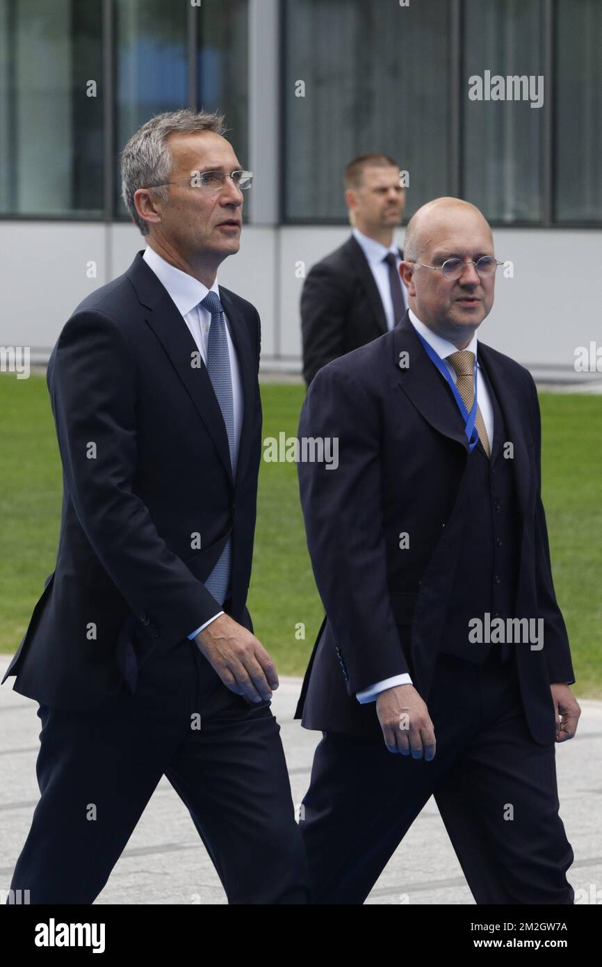 NATO Secretary General Jens Stoltenberg (L) pictured at the arrivals on ...