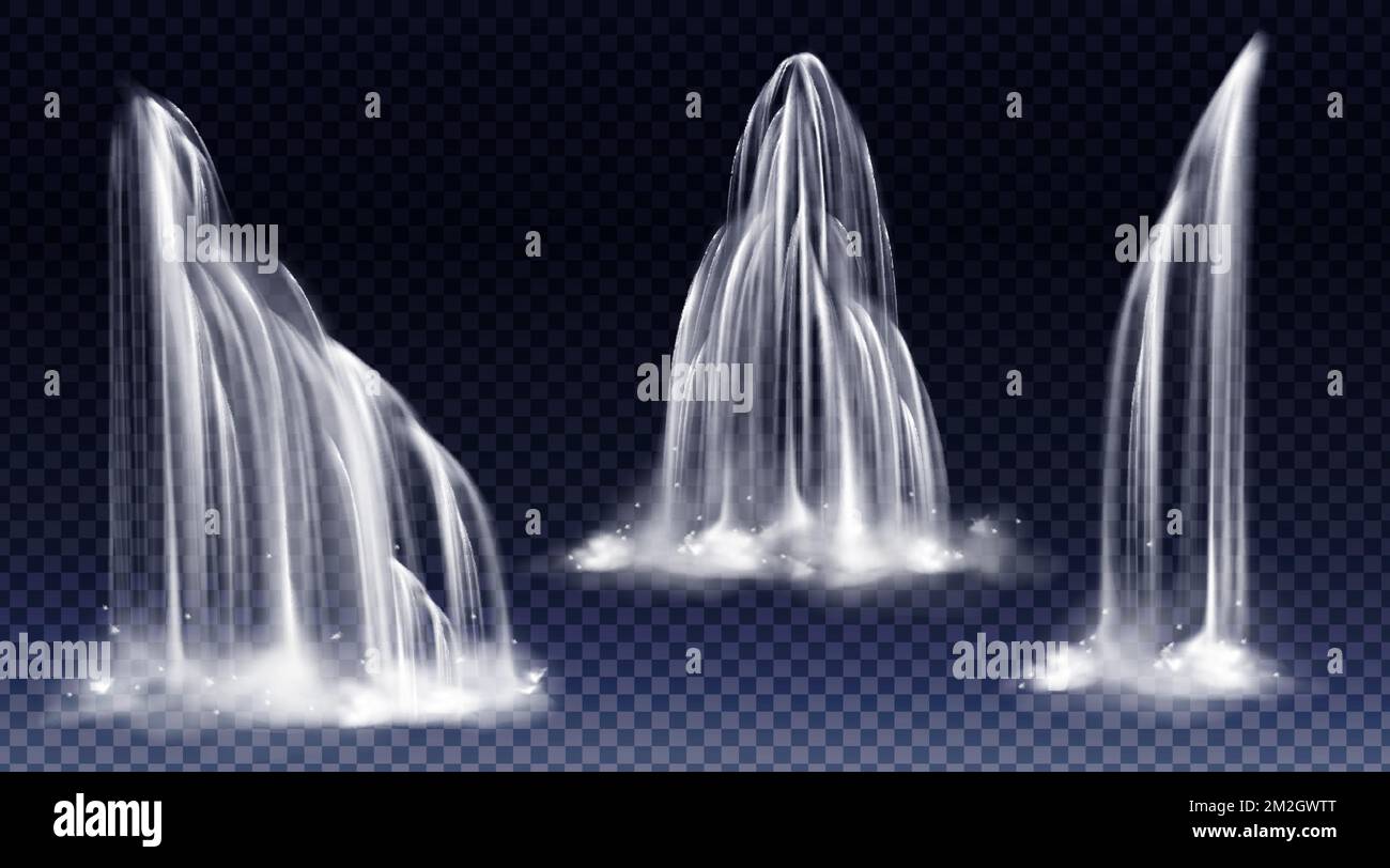 Waterfall cascade, realistic water fall streams of pure liquid jets ...