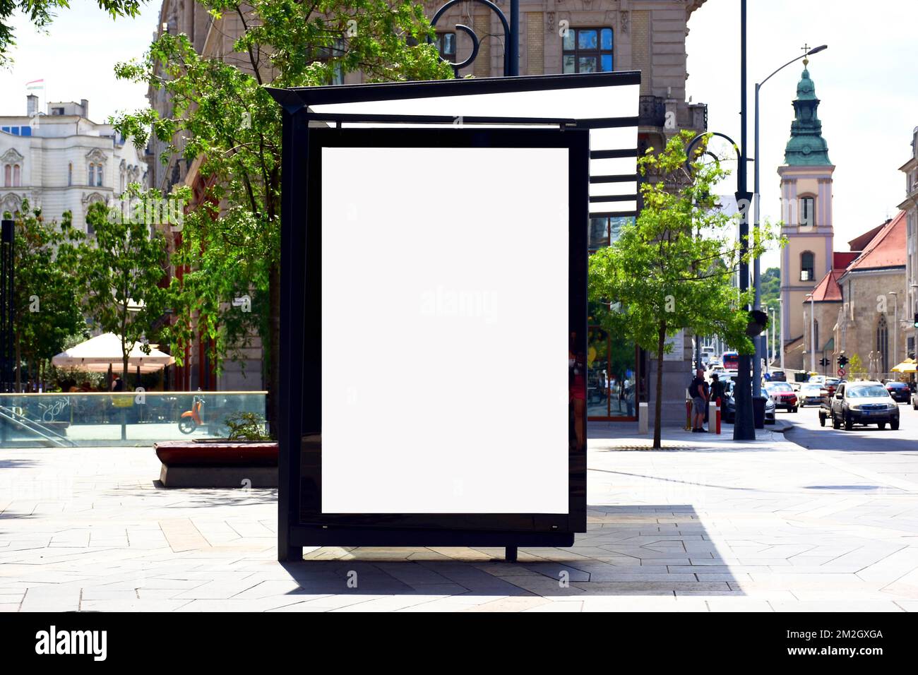 bus shelter with lightbox ad sign. mock-up background. glass billboard ...