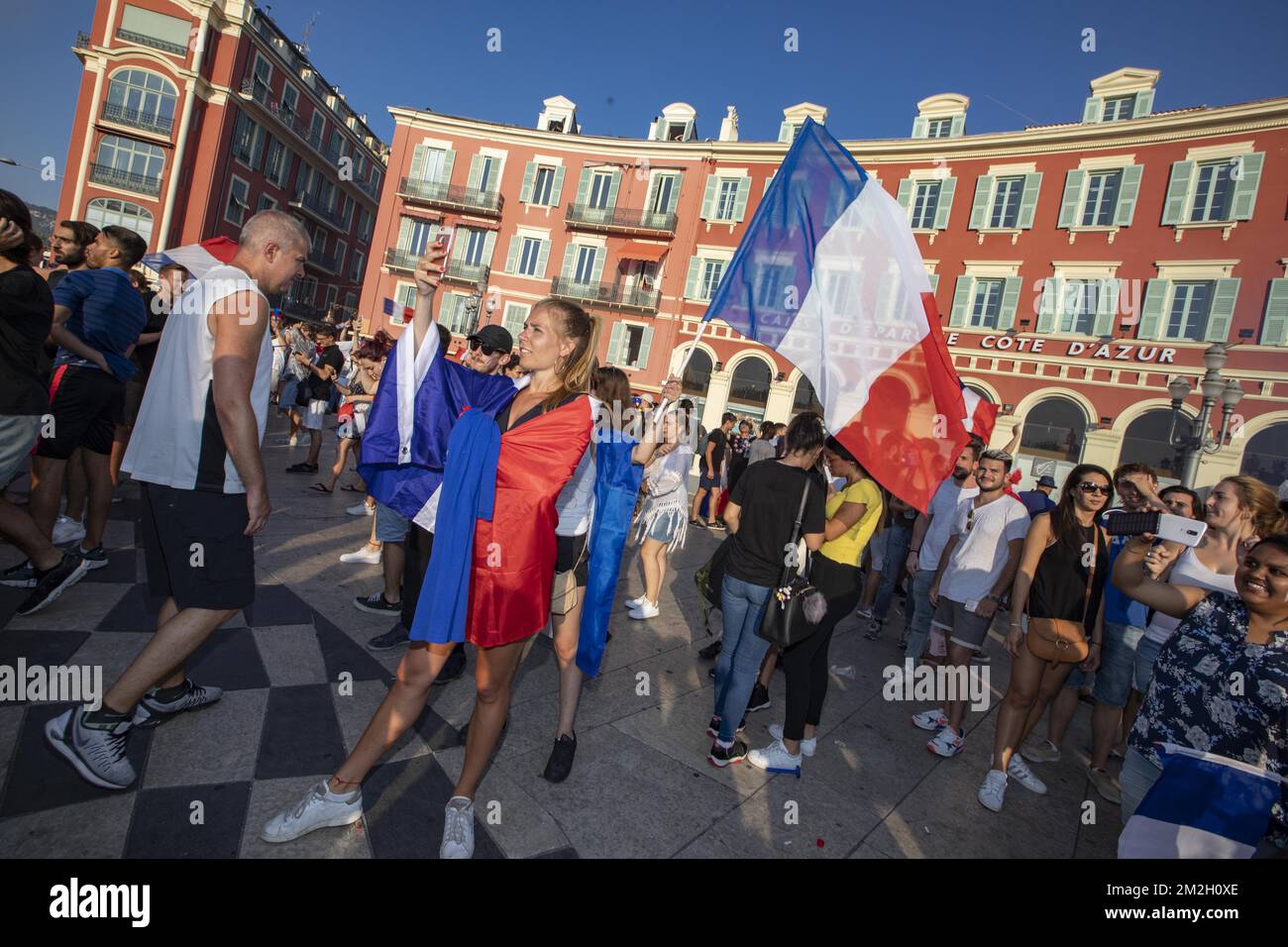 Supporters in Nice, celebrating the victory of the French team at the ...
