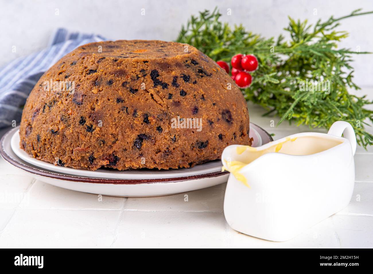Traditional Christmas english pudding dessert. Homemade fruit pudding ...