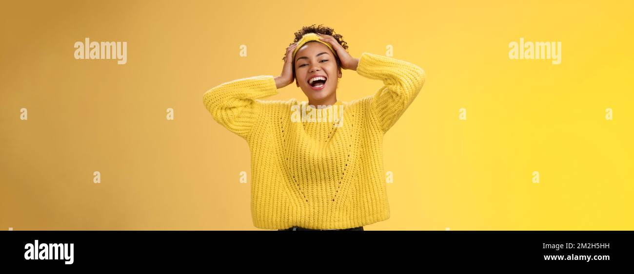 Friendly easy-going happy smiling white teeth african american woman ...