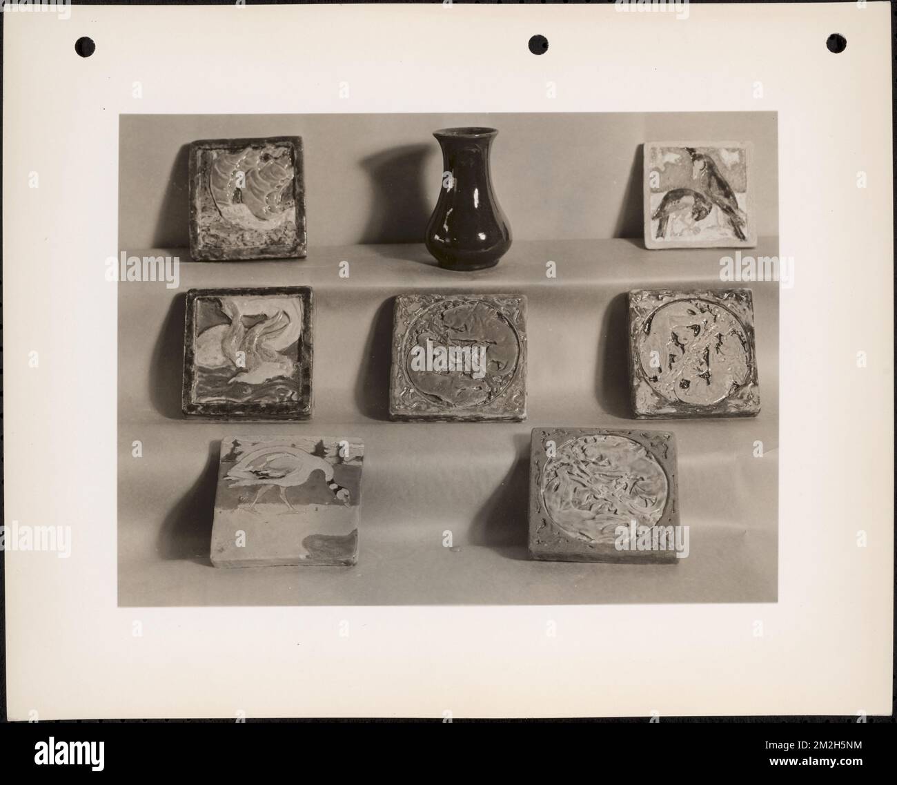 Display of glazed pottery , Tiles, Vases. The Massachusetts WPA Federal ...