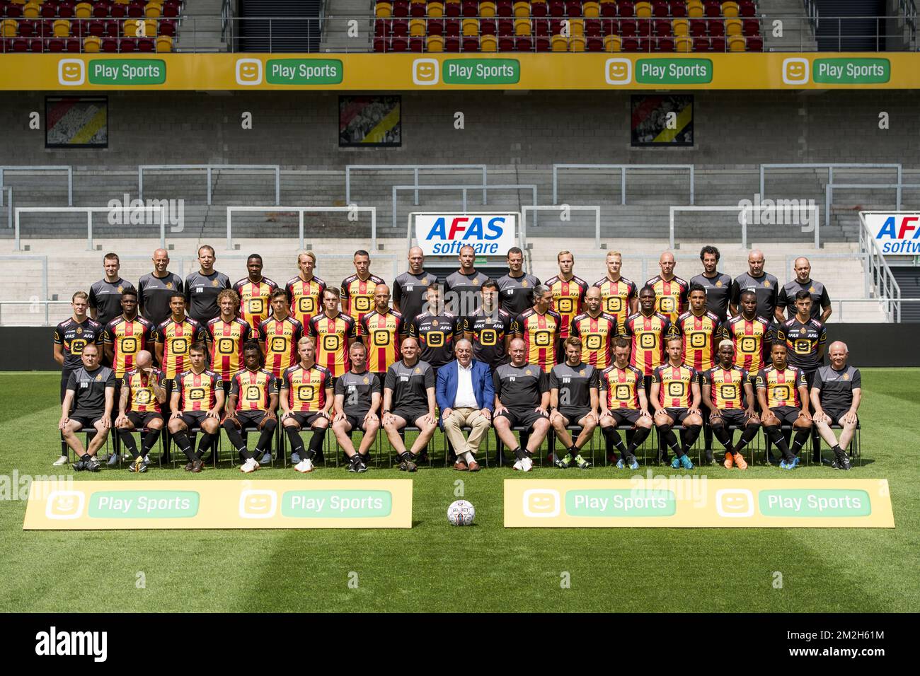 The KV Mechelen players and staff pose for a team picture at the 2018 ...